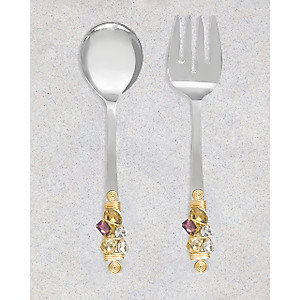 YoTreasure Tiramisu Multi-Color Crystal Radiance Stainless Steel Salad Serving Spoon and Fork Set Cooking Utensils for Kitchen