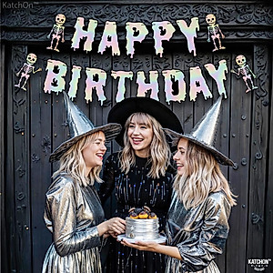 KatchOn, Iridescent Silver Halloween Birthday Banner - 10 Feet, No DIY | Halloween Happy Birthday Banner, Halloween Birthday Party Decorations | Happy Halloween Birthday Banner, Halloween Decorations