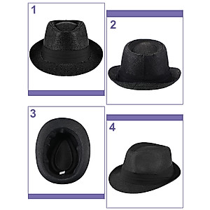 4 Pieces Straw Hats for Men Women Summer Panama Short Brim Hat with Black Band (Retro Style)