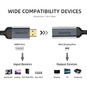 Answin HDMI to Mini DisplayPort Adapter, 4K HDMI to Mini DisplayPort Active HDMI 1.4 Source for Xbox One/360, Mac Mini, PC/Laptops to Mini DP 1.2 Out Monitor with DisplayPort/Mini DisplayPort