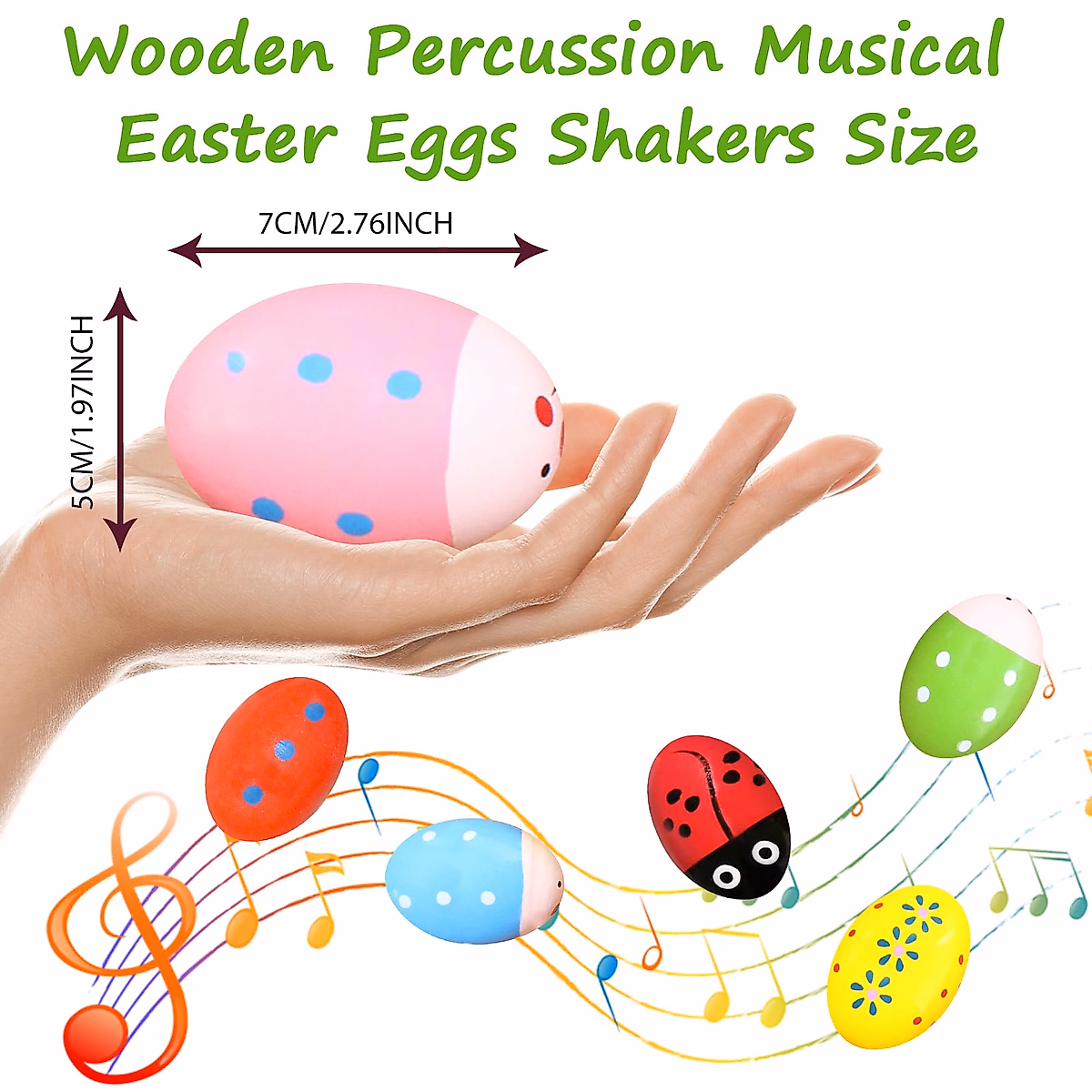 6 Pack Wooden Percussion Musical Easter Eggs Shakers - Colorful Hand-Painted Instruments for Kids, Ideal for Christmas Stocking Stuffers, Birthday Gifts, Easter Day Party Favors, and Spring Crafts