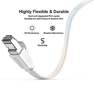 CAT8 Ethernet Cable, 10ft, Cat 8 Flat Patch Cable with RJ45 Connector,25/40Gbps 2000MHz Gigabit Ethernet LAN Cable, U/FTP, Indoor& Outdoor, Compatible with Laptop, Switch, Router, PS5, PS4