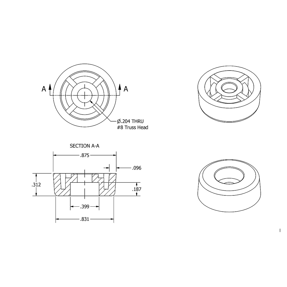 20 Medium Round Rubber Feet -W/Stainless Steel Screws .312 H X .859 D - Made in USA - Great for Cutting Boards, Electronics, Hobby - Food Safe/RoHS Compliant