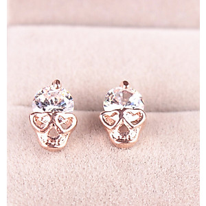 Zittop Rose Gold Women Tone Crystal Diamond Skull Pierced Stud Earrings Jewelry