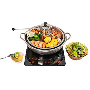 Shabu Shabu Hot Pot - Stainless Steel Gas Stove and Induction Cooktop Compatible Sukiyaki Pot - Donabe Cookware Made in China- 13.8" Capacity, 3.9" Deep Korean Ramen