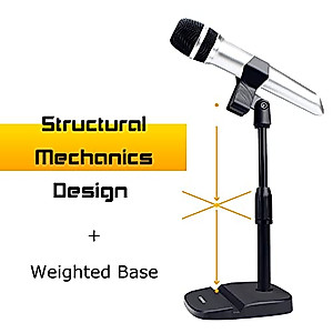 Desktop Microphone Stand, Podcast Microphone Stand, Table Gaming Mic Stand, Height Adjustable with Shock Mount, Mic Clip Phone Slot Weighted Base for Broadcast Studio Recording for AT2020 Shure Rode