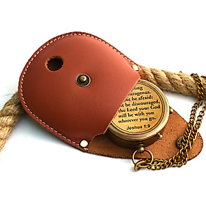 Be Strong and Courageous (Joshua 1:9) Brass Compass with wooden Box-Engraved Scripture Prayer Compass Religious Gift for Men & Women - Baptism, Confirmation, Communion Compass for Boys Graduation Gift