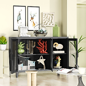 LISSIMO Wide Storage Cabinet with 3 Mesh Door,47" Wide Kitchen Storage Cabinet, Modern Sideboard Storage Organizer for Bedroom Bathroom Dining Living Room and Hallway