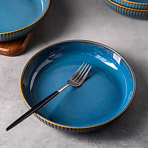 CSYY 4 Pcs Pasta Bowls 35 Ounces, 8.5 Inch Porcelain Large Serving Bowls, Premium Deep Dinner Plates Round Salad Plate Set for Soup Snack Pasta Fruit Dessert, Blue