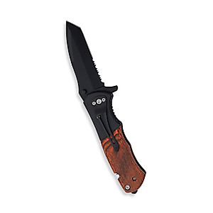 makerflo Beast Wooden Pocket Knife with a Tactical Spring-Assisted Steel Blade, Assisted Rosewood Handle, and Razor Sharp Serrated Blade with a Belt Clip on the Backside - Pack of 1