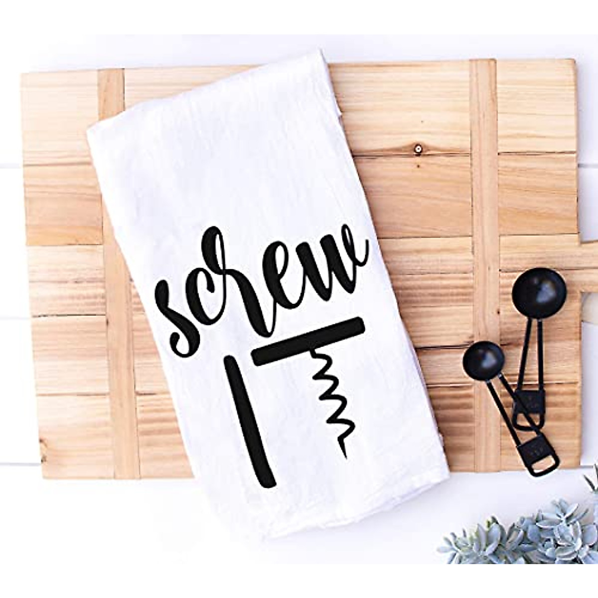 Handmade Funny Kitchen Towel - 100% Cotton Funny Corkscrew Hand Bar Towels for Wine Lovers - 28x28 Inch Perfect for Hostess Housewarming Christmas Mother’s Day Birthday Gift (Screw It)