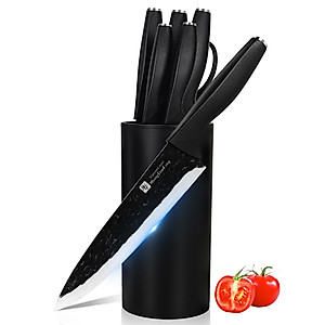 Knife Set 7 Pieces, Matte Black Knife Set with Block Kitchen Knives Set Lightweight Knives Set for Kitchen Anti Slip Kitchen Knife Set Ultra Sharp Chef Knife Set Dishwasher Safe Space Saving