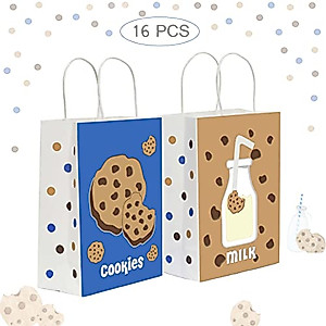 Lsaepon Cookies Milk Birthday Party Favor Gift Bags, Cookie and Monster Theme Birthday Party Goodie Bags- Milk and Cookies Baby Shower Candy Bags for Kids (16 Pack)