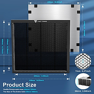 Twotrees Honeycomb Laser Bed 430x400mm Honeycomb Board Table for Laser Cutter Engraver, Honeycomb Working Table for Laser Cutting Engraving, Metal Base Kit for Desktop Protection (16.9” x15.7”)