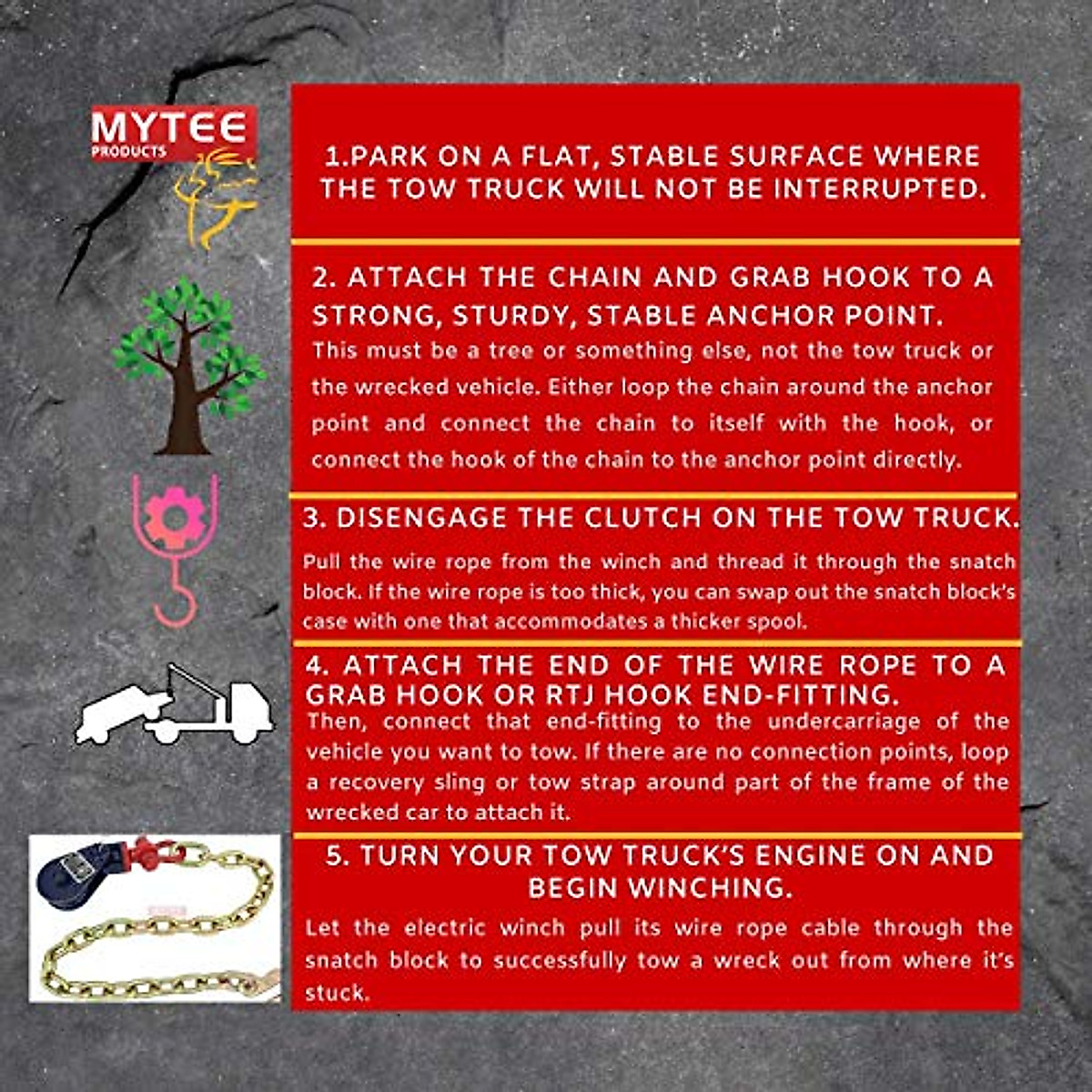 Mytee Products 2 Ton Snatch Block with Chain Flatbed Tow Truck Rollback Wrecker Car Carrier Cable