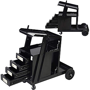 Henf Welding Cart, Rolling Welding Cart, Heavy Duty Wheels Steel Welding Trolley with 2 Safety Chains and Tank Storage, Welding Carts for MIG/TIG Welder and Plasma Cutter (With 4 Drawers)
