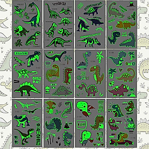 Ooopsiun Luminous Dinosaur Temporary Tattoos for Kids - 90 Styles Glow in The Dark, Dinosaur Birthday Party Decorations Supplies Favors for Boys Kids