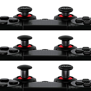 eXtremeRate ThumbsGear Interchangeable Ergonomic Thumbstick for PS5 Controller, for PS4 All Model Controller - 3 Height Domed and Concave Grips Adjustable Joystick - Chrome Red & Black