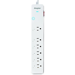 Energizer Connect 6 Outlet Smart Surge Protector, 1,200 Joules, Remote Access/Custom Schedules, Compatible with Alexa/Siri/Google Assistant, Low Profile Angled Plug with 3ft Cord, Connect to Your Wi-Fi