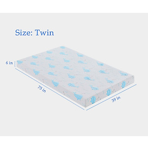 Generic 6 Inch Gel Memory Foam Mattress, Twin Size, Dolphin Medium-Firm Bed Mattress, Breathable & Pressure Relief Cooler Sleep Bed in a Box CertiPUR-US Certified for Adult