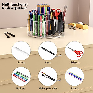 NIUBEE Acrylic Pen Pencil Holder 7 Compartments, Multi-capacity Marker Storage Art Supply Organizer, 360° Rotating Clear Pencil Cup