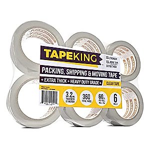 Tape King Clear Packing Tape Super Thick 3.2mil - 60 Yards Per Roll (Pack of 6 Refill Packaging Rolls) - Strong Shipping Heavy Duty Adhesive Carton Sealing Commercial Depot Tape (TK-052)