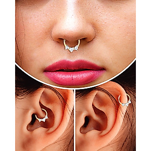 Melighting Solid Gold Septum Rings 16G Gold Heart Septum Jewelry 9K Gold Daith Piercing Jewelry for Women Helix Earrings Clear CZ Gold Tragus Piercing Jewelry