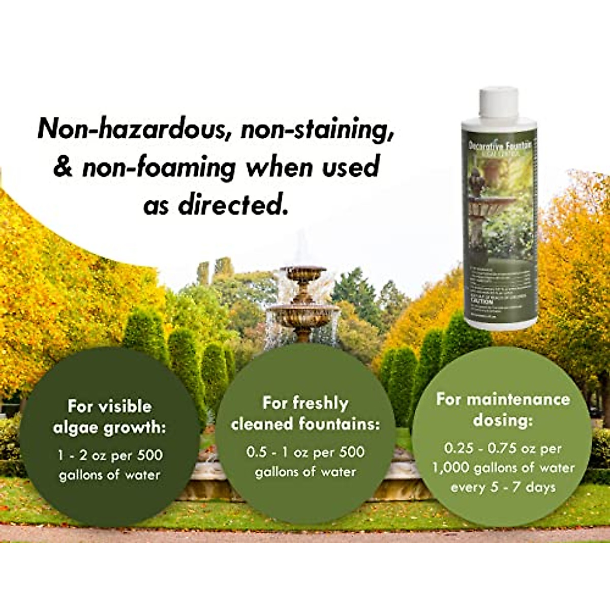 Fountain Algaecide and Clarifier - 16oz - Kills and Inhibits All Types of Algae Growth, Formulated for Small Ponds and Water Features, Treats up to 16,000 Gallons