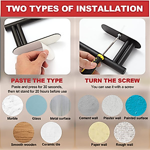 Paper Towel Holder Under Cabinet, Stable Mounted Paper Towel Rack for Kitchen, Firm Two Rod Bearing Paper Towel Rolls Holder, Adhesive or Screw Fixing Surface Bar, Stainless Steel Black