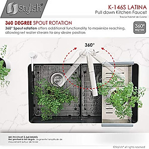 STYLISH Modern Kitchen Sink Faucet Single Handle Pull Down Dual Mode 100% Solid Stainless Steel Brushed Stainless Steel Finish, K-146S