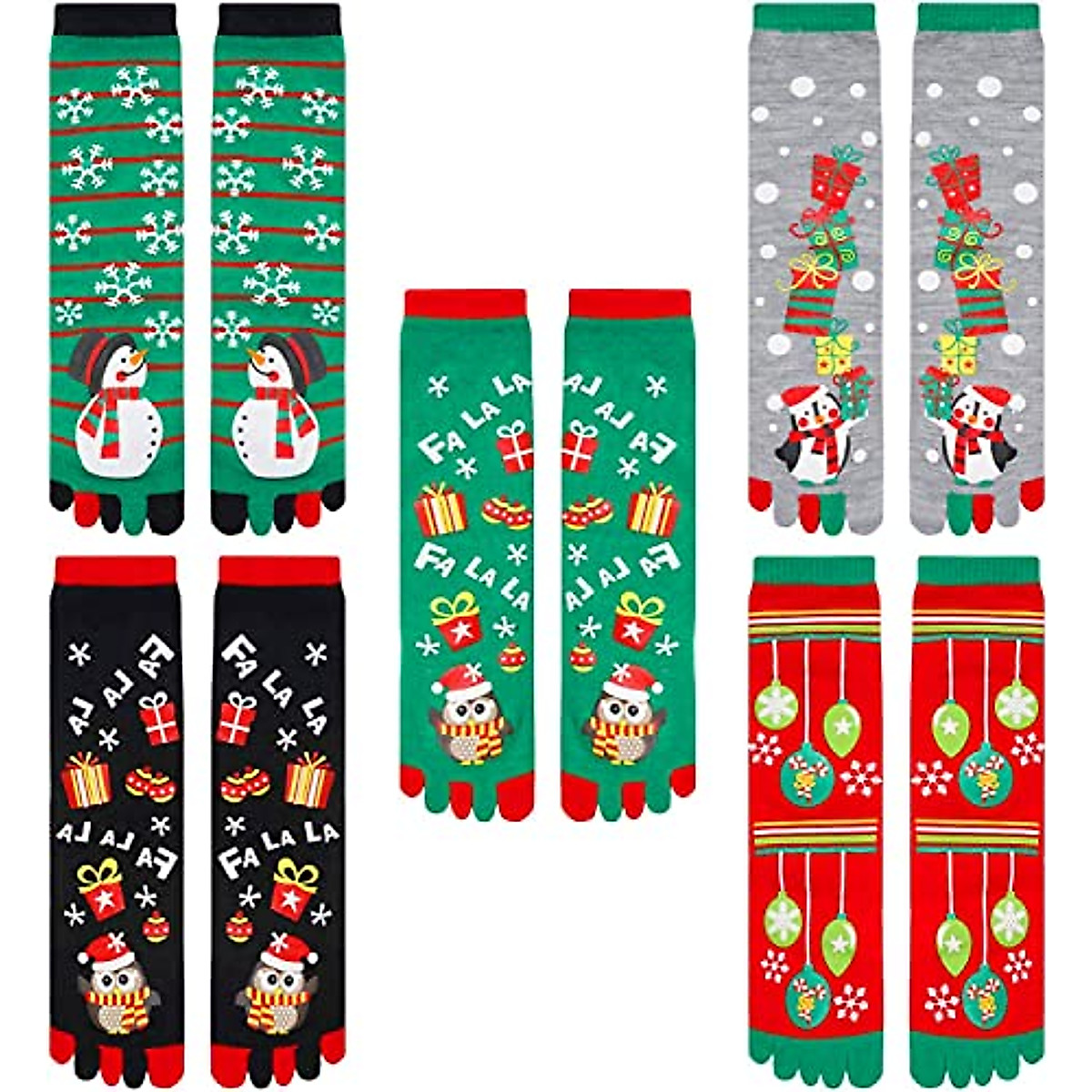 Zmart Funny Christmas Toe Socks Women Holiday Socks Christmas Toe Separator Socks Five Toe Socks, 5 Pack Stocking Stuffers Secret Santa Gifts Christmas Gifts