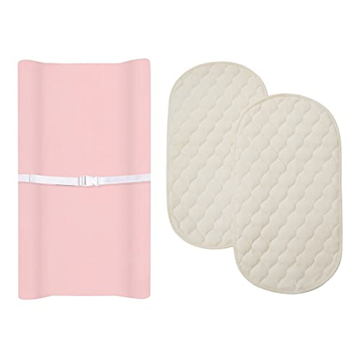 American Baby Company Changing Table Set, a 100% Organic Cotton Fitted Contoured Changing Table Pad Cover and a 2 Pack Changing Table Pads Made with Organic Cotton Top Layer, Pink, for Girls