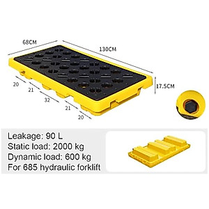 Rygcrud 1PCS Drum Spill Containment Pallet, Modular Containment Platform, Industrial Stackable Oil Drum Spill Pallet with Drain, Grating Tray for Garage Basement(90 L/130X68X17.5 CM)