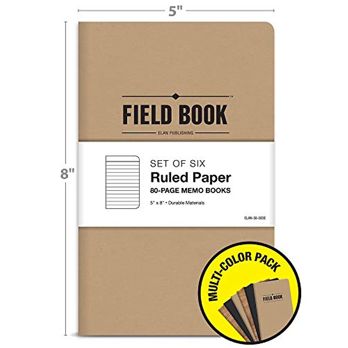 Field Notebook/Journal - 5"x8" - Combo Colors - Lined Memo Book - Pack of 6