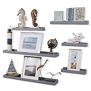 Wallniture Philly Floating Shelves for Wall Collage, Picture Ledge and Varying Sizes Bookshelf for Living Room Decor, Set of 6, Gray