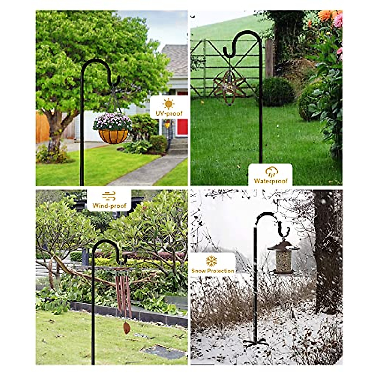 Derkniel Shepherd Hook 108 Inch Tall Heavy-Duty Metal Garden Hanging Pole Stake for Bird Feeder Pole Plant Baskets, Black (2 Pack)