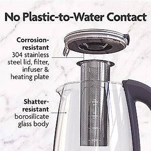 Vianté Electric Glass Tea Kettle with Removable Infuser. Hot tea infuser Pot for Loose Leaf & Bagged Tea. BPA-FREE. Stainless Steel & Borosilicate Glass. LED Illuminated. 1.7 Liters capacity.