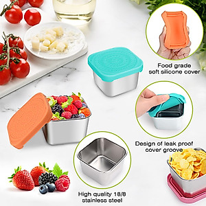Stainless Steel Snack Containers,Small Metal Food Storage Containers with Lids,Reusable Lunch Condiment Sauce Storage Set,for Travel,Picnic,Office,6oz