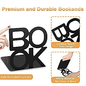 Metal Decor Bookends for Shelves, Cute Book Stopper Ends for Bookshelf Bookcase Holder Organizer for Kids Adult, Spiral Sketchbook, Scrapbook, CD DVD in Home Office Library(4 Pack)