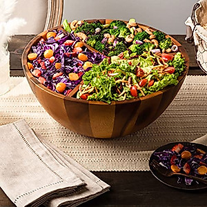 EVERGRO SEQUOIA & CO Wooden Bowl Triple Divided Salad Bowl - 14" Large Acacia Wood Serving Bowl for Food, Fruit, Popcorn - Round Hardwood Divided Bowls for Rustic, Modern Home & Kitchen Counter Décor