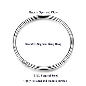 6Pcs 20g Nose Rings for Women Men 316L Surgical Steel Hinged Earring Hoops Rook Helix Cartilage Daith Tragus Earrings 6 mm 8mm 10mm Set