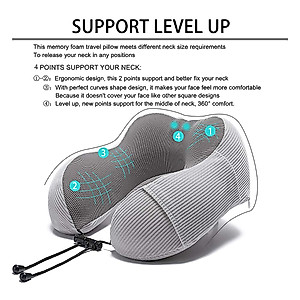 Travel Pillow, Memory Foam Neck Pillow with 360-Degree Head Support Comfortable Airplane Pillow with Storage Bag Lightweight Traveling Pillow for Sleeping, Car, Train, Bus and Home Use(Gray)