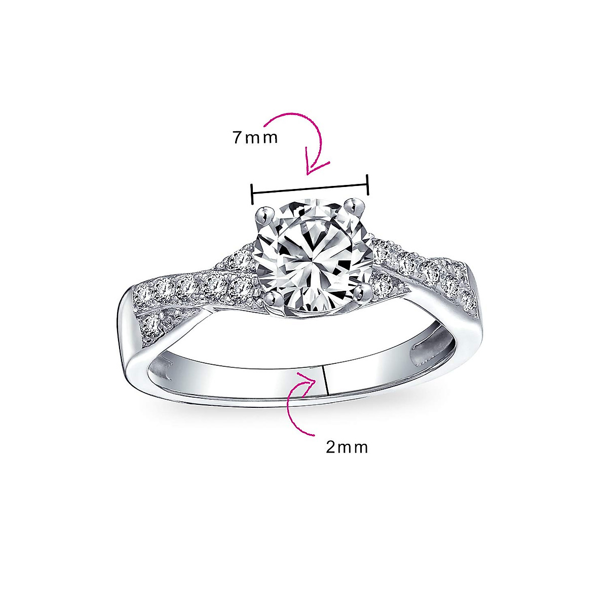 Bling Jewelry Personalized Round 2CT Solitaire AAA Cubic Zirconia Pave CZ Twist Criss Cross Infinity Engagement Ring For Women .925 Sterling Silver Customizable