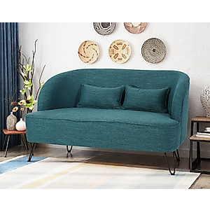 Merax Loveseat Couch Sofa with 2 Pillows, 2 Seater Fabric Chaise Lounge Recliner for Living Room, Apartment Furniture, Teal