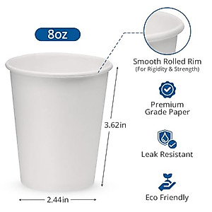 NYHI 8 oz Paper Cups - 300-Pack, Paper Cups for Water Dispenser, Coolers, Coffee, Teas, Party, Hot/Cold Beverage Disposable Drinking Paper Coffee Cups Suitable for Home, Office, and Coffee Rooms
