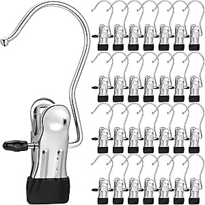 150 Pcs Boot Hangers Clips Laundry Hooks Hanging Stainless Steel Clothes Pins Portable Clip Hangers for Closet Travel Socks Pants Handbags Hats Towels (Black)