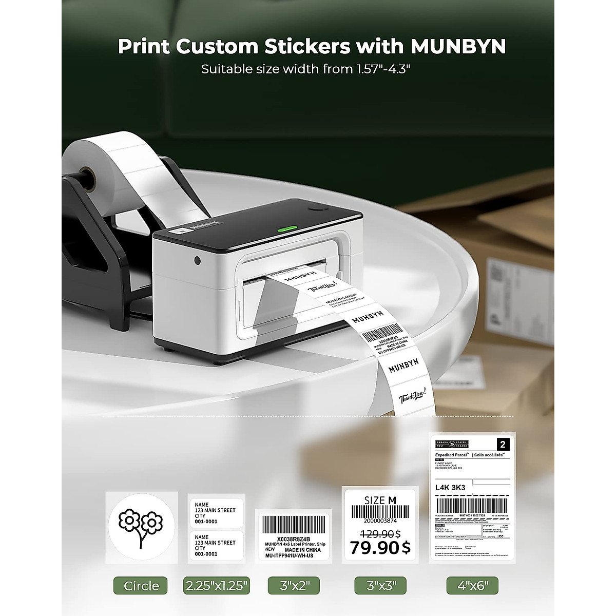 MUNBYN P941U Thermal Label Printer, 4x6 Inches, USB, Monochrome, Compatible with UPS, USPS, FedEx, eBay, Etsy