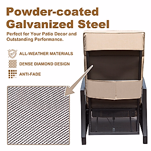 Domi Adjustable Patio Recliner Chair Metal Outdoor Lounge Chair with Flip Table Push Back, Adjustable Angle, Removable Cushions, Support 350lbs, Beige