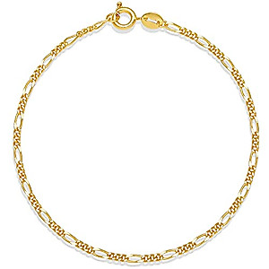 Amazon Essentials 14K Gold Plated Fine Figaro Chain Bracelet 7.5", Yellow Gold