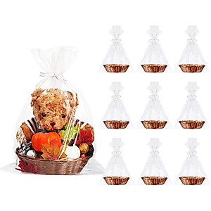 Chengu 9 Pieces Christmas Plastic Baskets for Gifts Empty Oval Basket with 10 Clear Bags Food Storage Basket Woven Empty Basket Gift Baskets for Christmas Party Gift Home Food Serving Storage Display